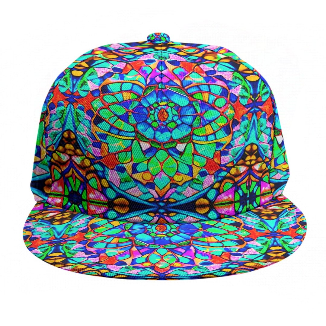 Psychedelic Trippy Stained Glass Kaleidoscope Baseball Cap Trucker Hip ...