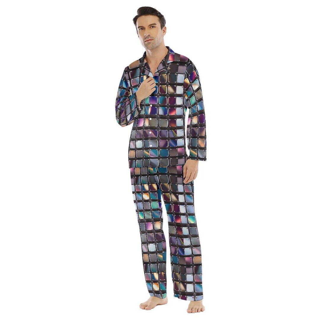 Sequin Mens Satin Pajamas Button Down Sleepwear Gift Menswear ...