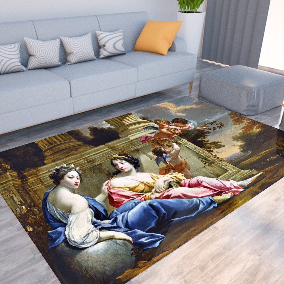 Goddess Rug, Simon Vouet Muses Angel Putti Floor Mat Victorian Rococo ...