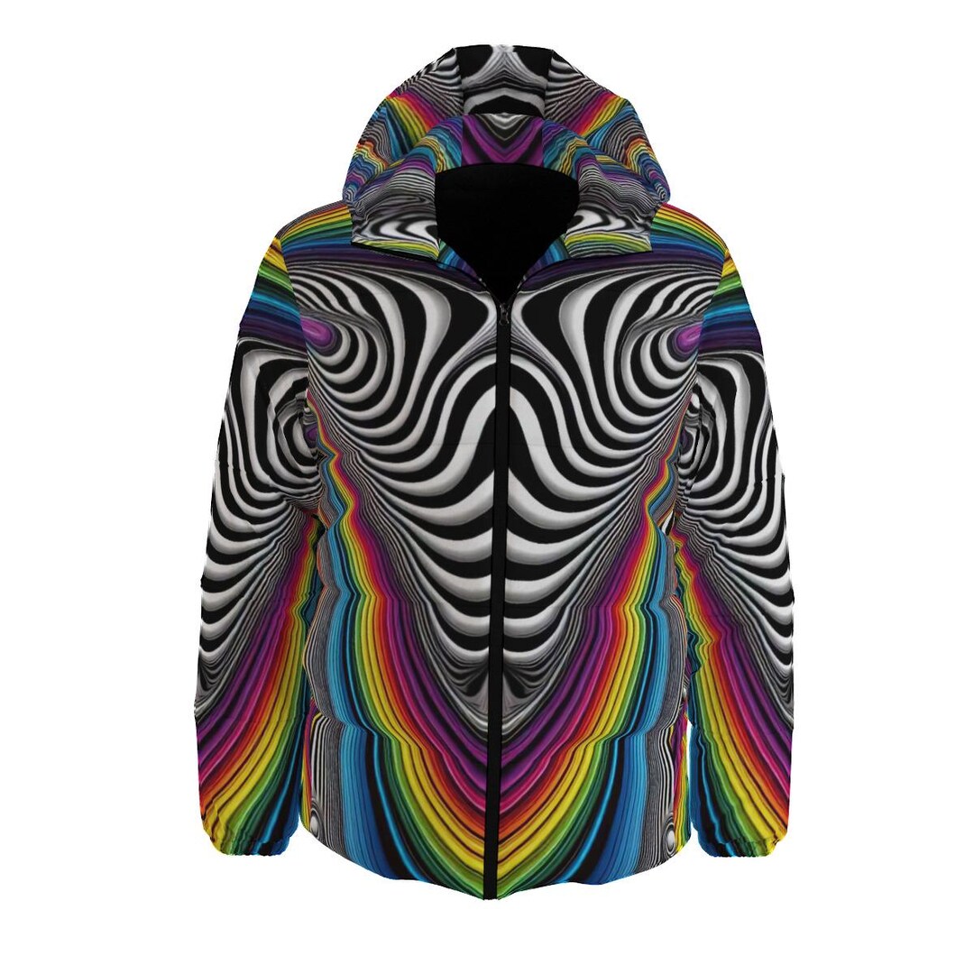 Psychedelic Rave Puffer Coat, Optical Art Rave Puff Jacket, Genuine ...