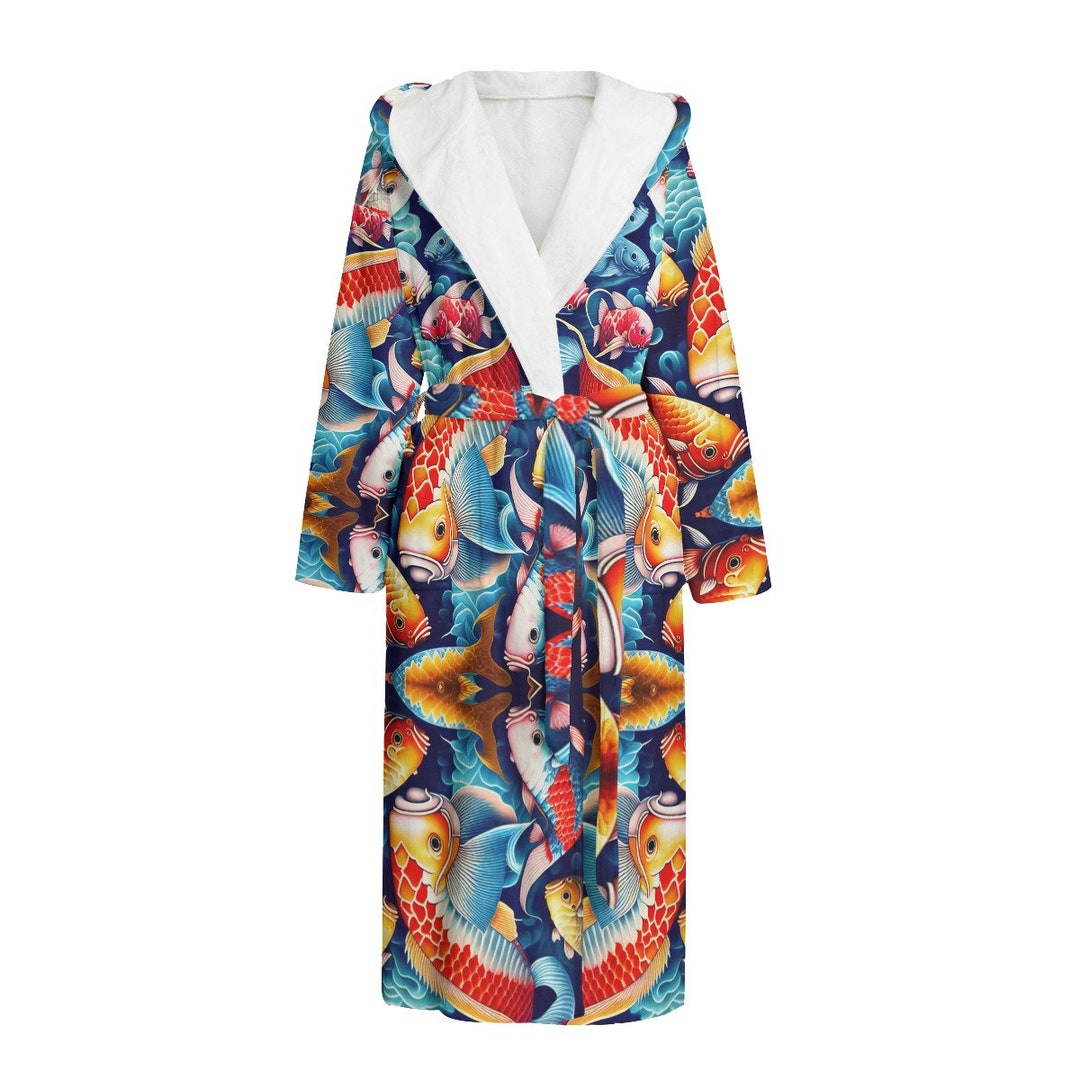 Koi Fish Robe, Hooded Bathrobe, Unisex Robe, Thick Cuddly, Plus Sizes ...