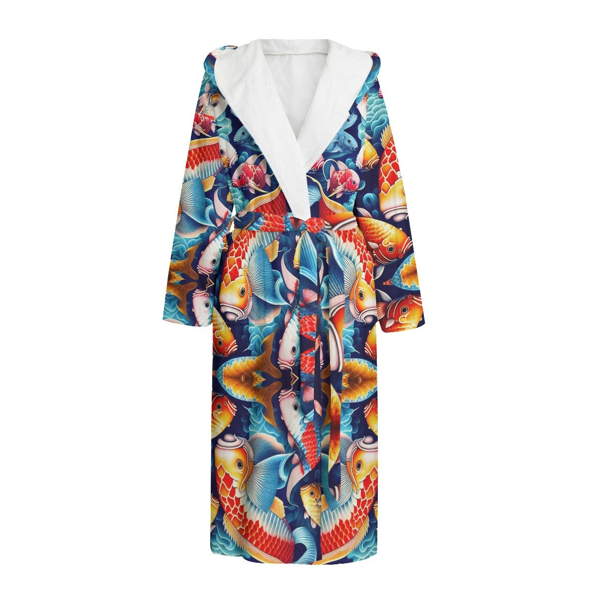 Koi Fish Robe, Hooded Bathrobe, Unisex Robe, Thick Cuddly, Plus Sizes ...