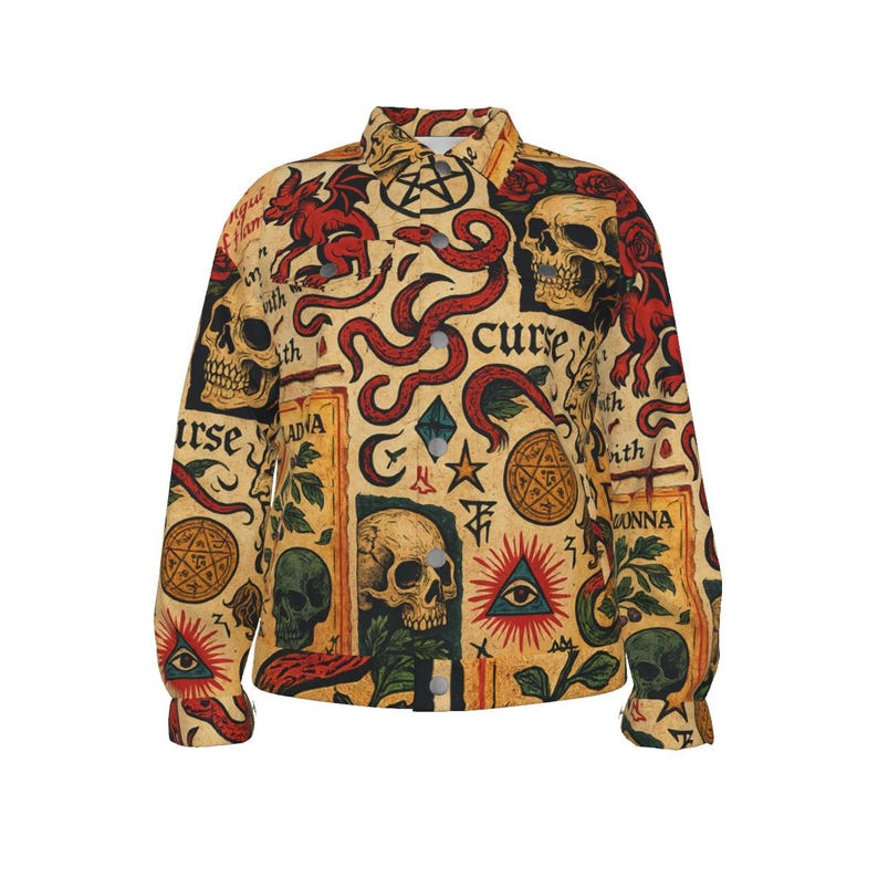 Magic Spell Grimoire Jacket, Lightweight Cotton Denim Jean Style Demon ...