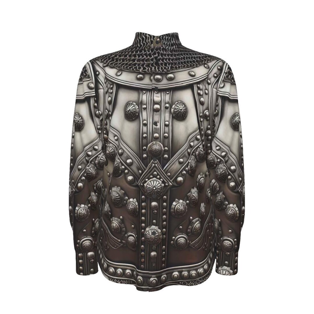 Silver Armor Cotton Shirt, Gladiator Mens Dress Shirt, Long Sleeve ...