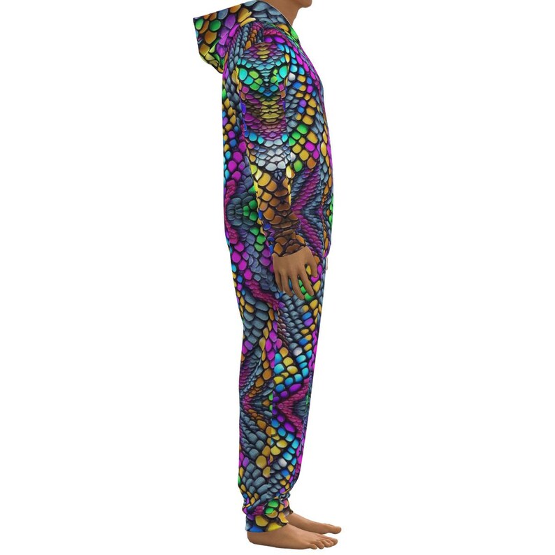 Psychedelic Fish Scales Mens One Piece Jumpsuit, Animal Print, Long ...