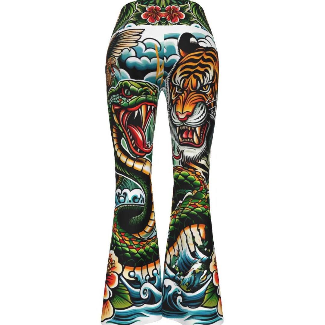 Tiger Cobra Yoga Pants, Flare Leggings, Tattoo Ink Athletic Pants ...