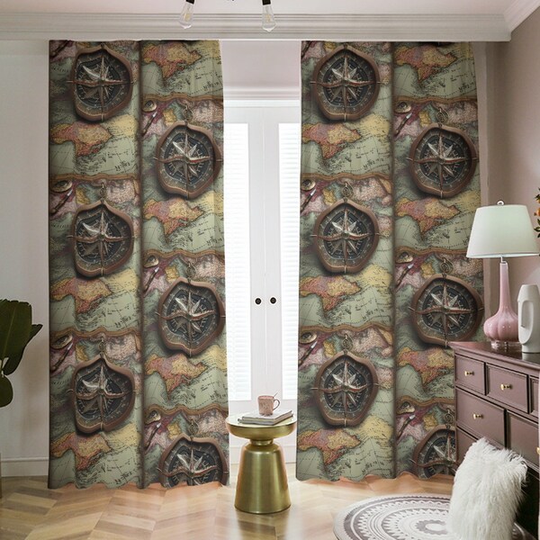 Compass Map Curtain - Etsy