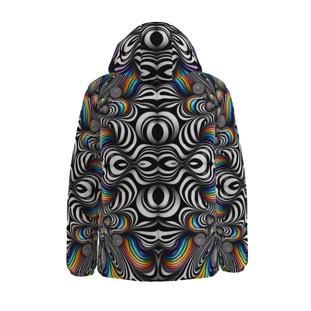 Psychedelic Rave Puffer Coat, Optical Art Rave Puff Jacket, Genuine ...