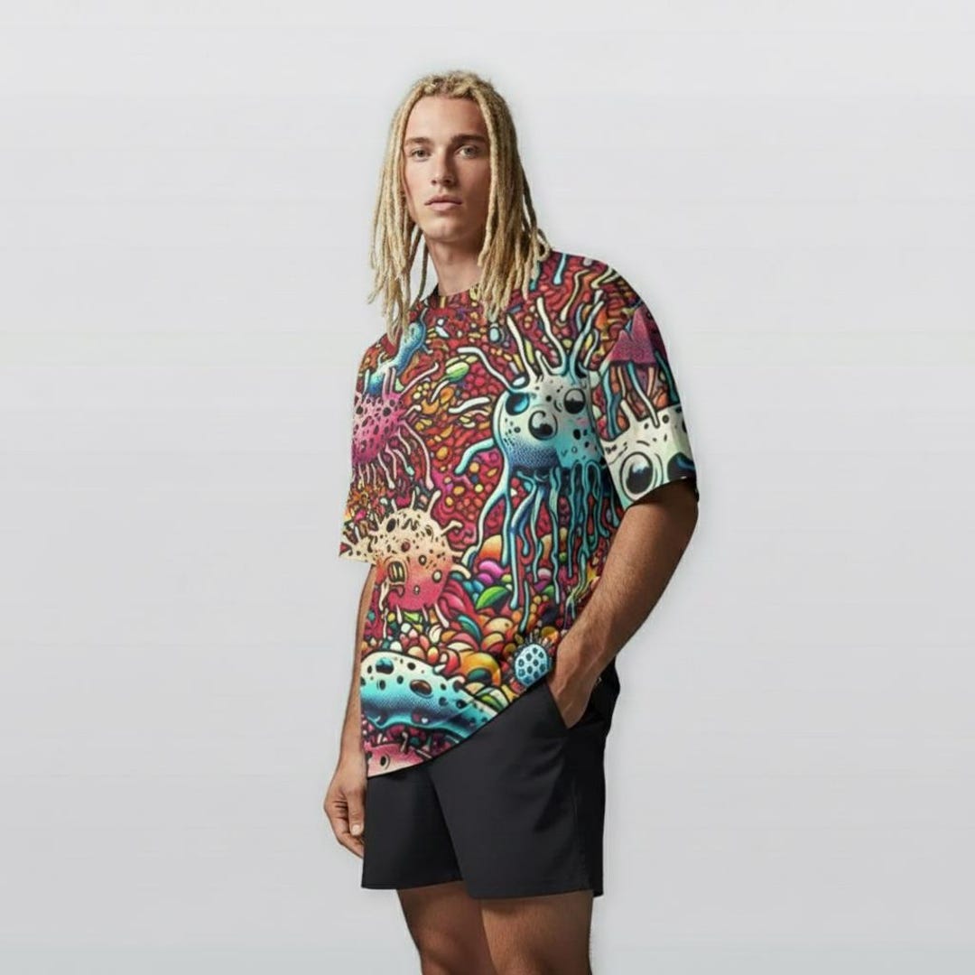 Bacteria Cartoon Oversize Cotton Crewneck Short Sleeve Sweatshirt ...