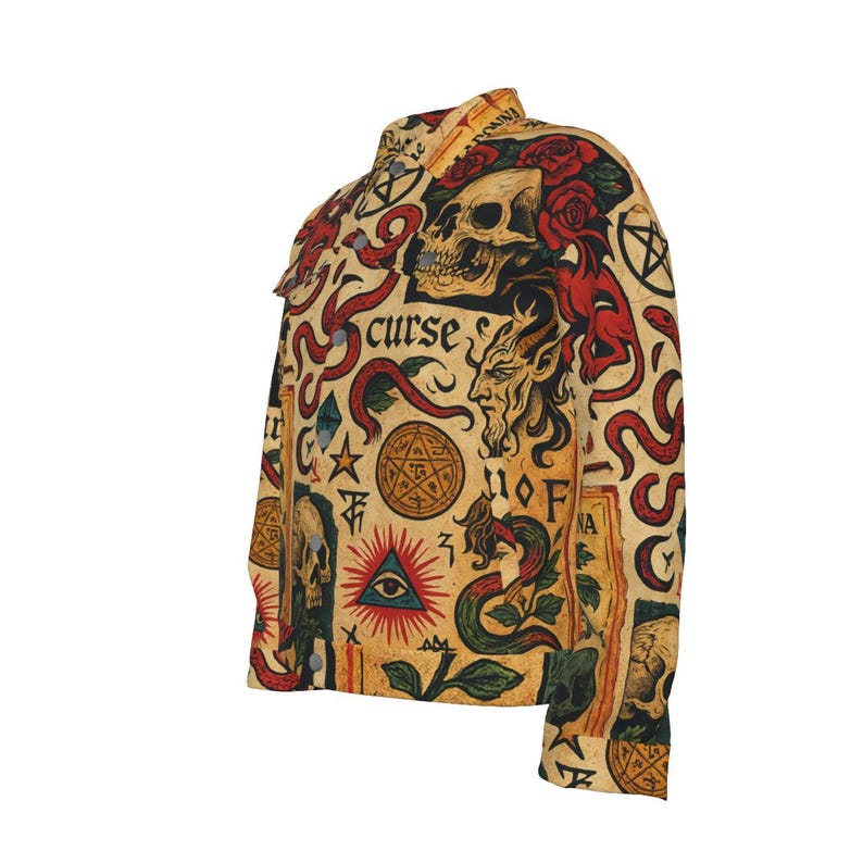 Magic Spell Grimoire Jacket, Lightweight Cotton Denim Jean Style Demon ...