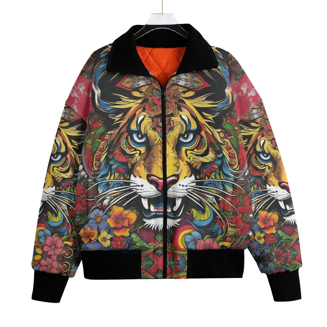 Tiger Tattoo Floral Animation Jacket Coat Biker Bomber Unisex Asian ...