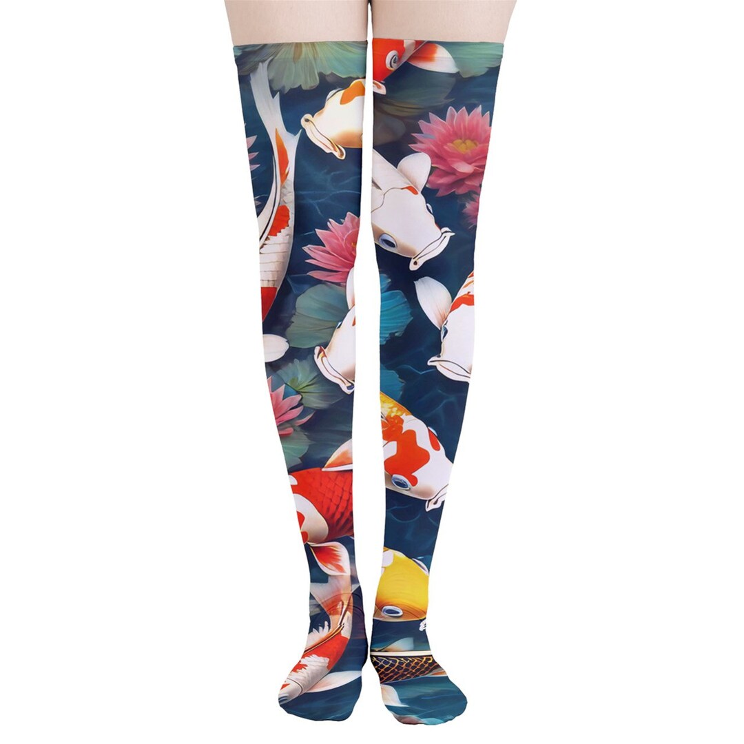 Koi Fish Thigh High Stockings, Tattoo, Over the Knee, Festival Tights ...