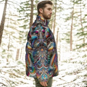 Trippy Rainbow Puffer Coat, Genuine Duck Down Jacket, Quilted Unisex ...