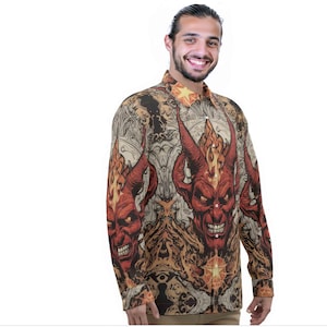 Devil Satin Shirt, Mans Gothic Dress Shirt, Evil Goth Button Down ...
