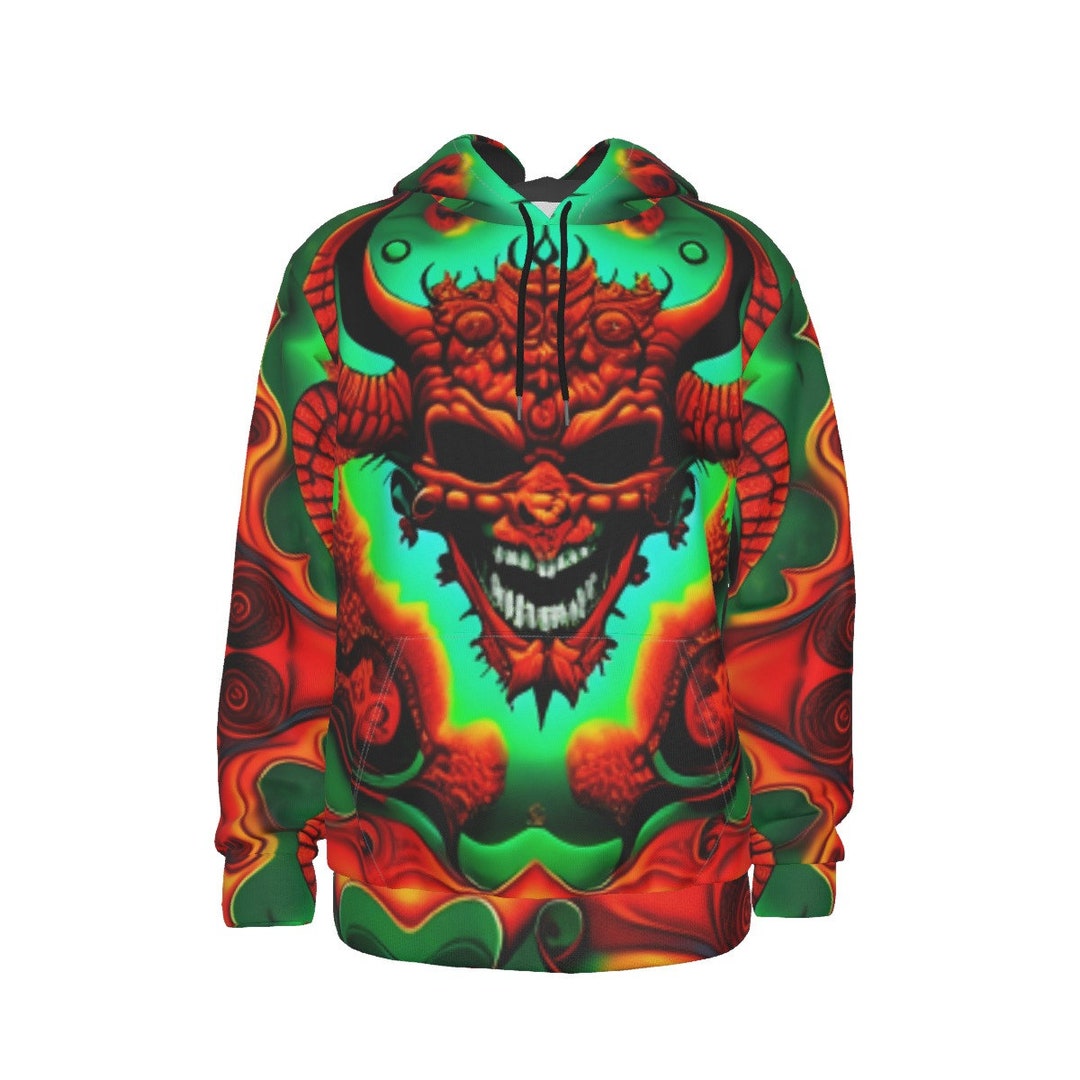 Demon Devil Lucifer Cartoon Fractal Psychedelic Micro Fleece Hoodie ...