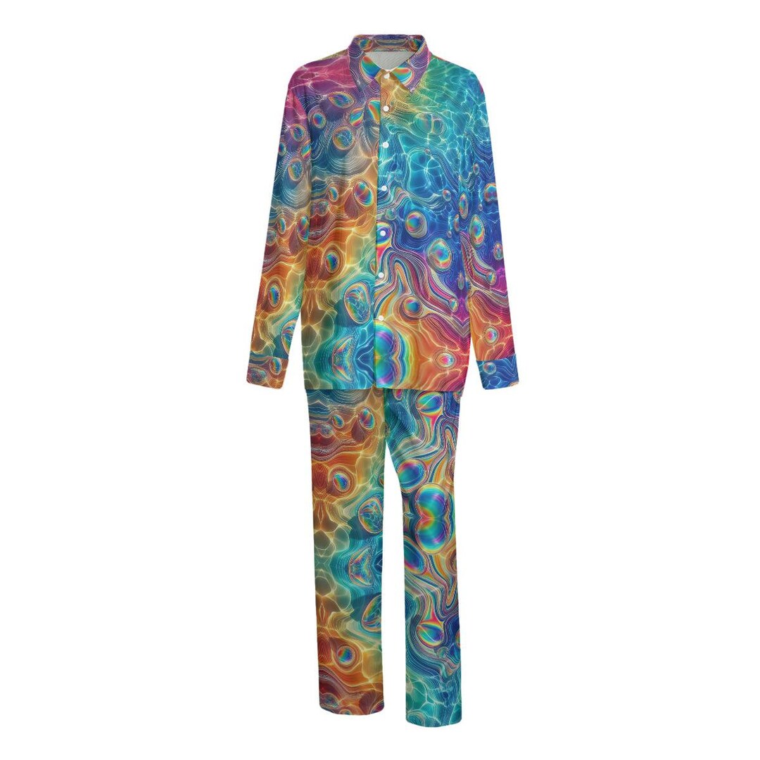 Psychedelic Pool Water Satin Pajamas | Vibrant Imitation Silk Lounge ...