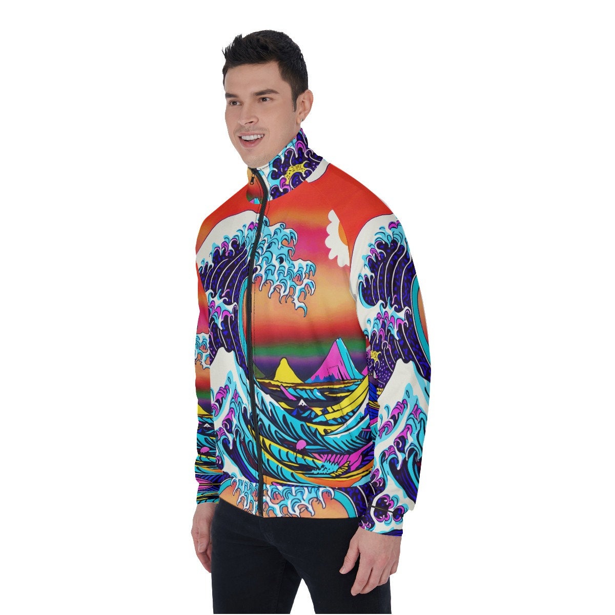 The Great Wave of Kanagawa Track Jacket Sweatshirt Zip up Collar S/M/L ...