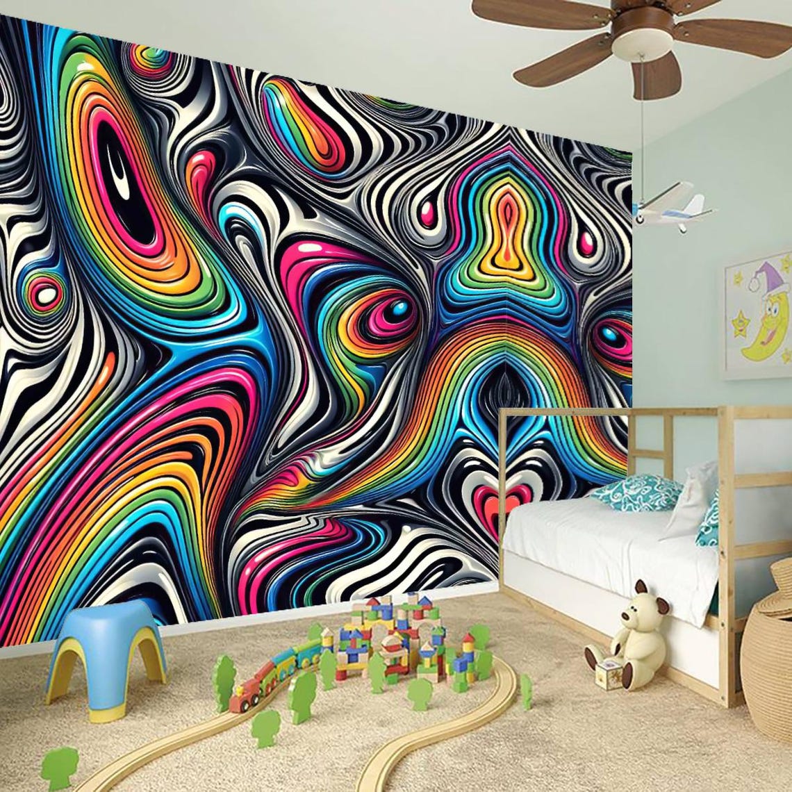 Psychedelic Wallpaper Peel and Stick, Vinyl Wall Mural, Rainbow, DIY ...