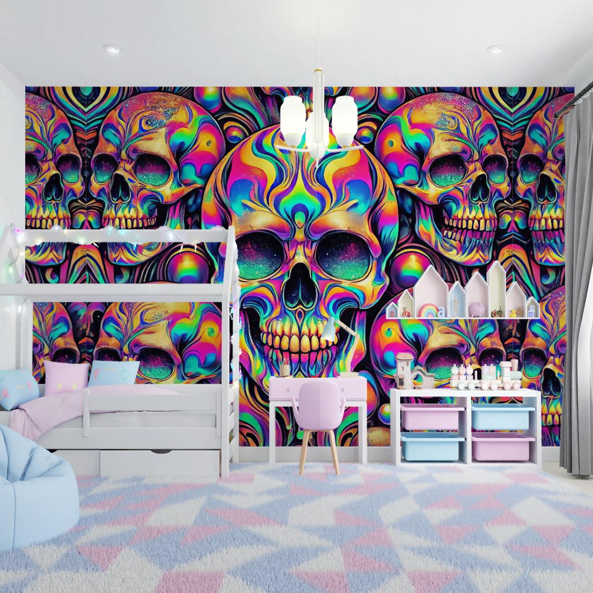Psychedelic Skull Wallpaper Peel and Stick, Vinyl Wall Mural, Purple ...