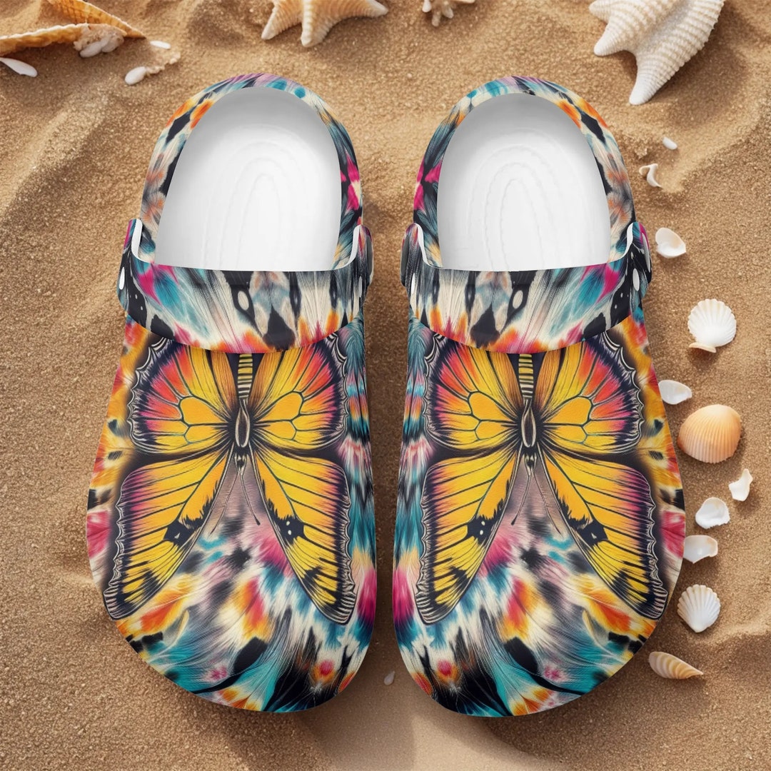 Butterfly Tie Dye Nursing Sandals Clogs Mules Monarch Trippy Protective ...