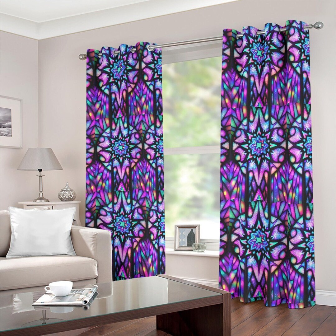 Stained Glass Grommet Blackout Curtains Stain Window Opaque Curtain ...