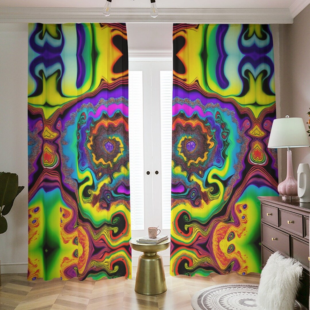 Psychedelic Liquid Blackout Curtains Lava Lamp Black Out Tie Dye Bedroom Living Room Heavy ...
