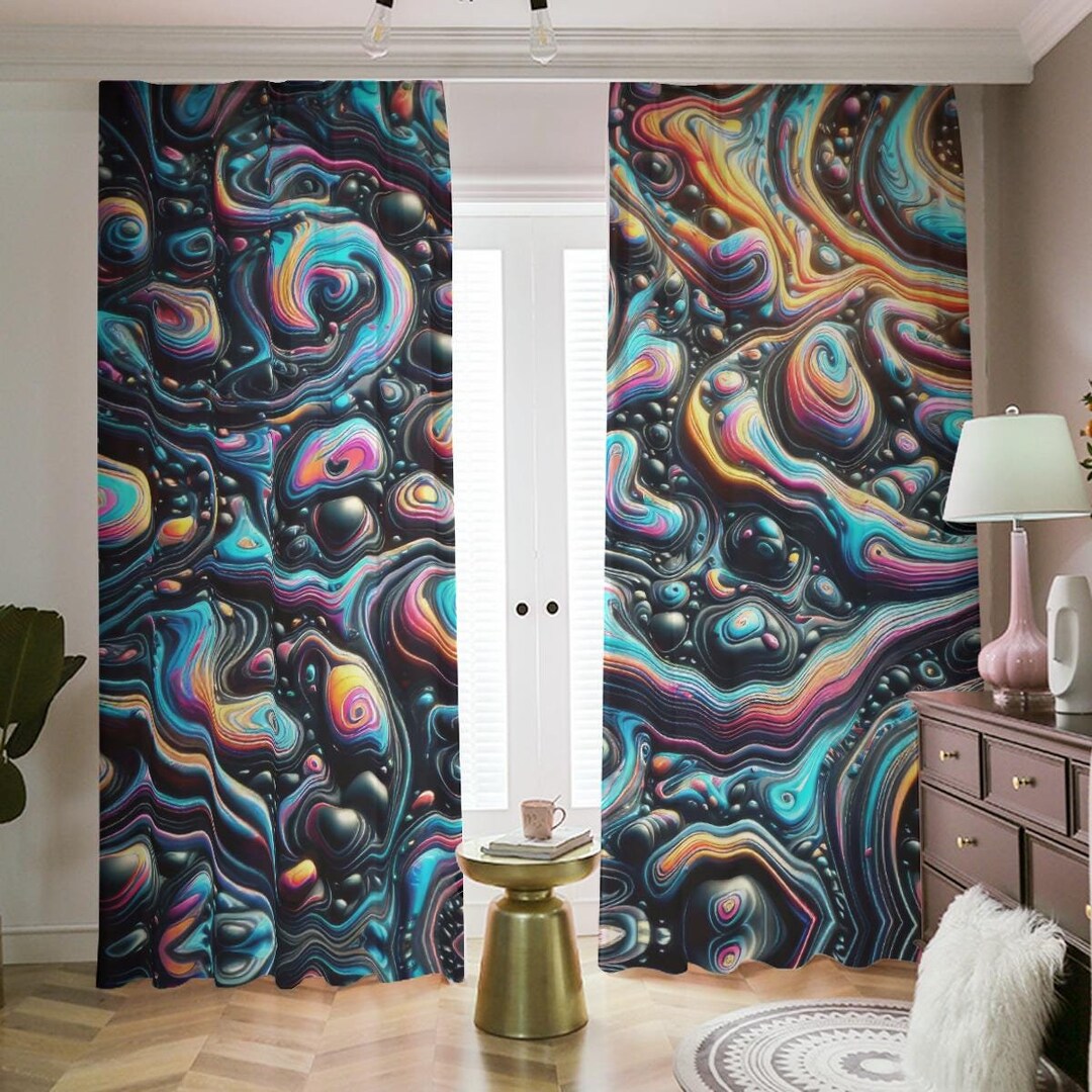 Black Lava Blackout Curtains | Rod Pocket Drapes | Psychedelic Shades ...