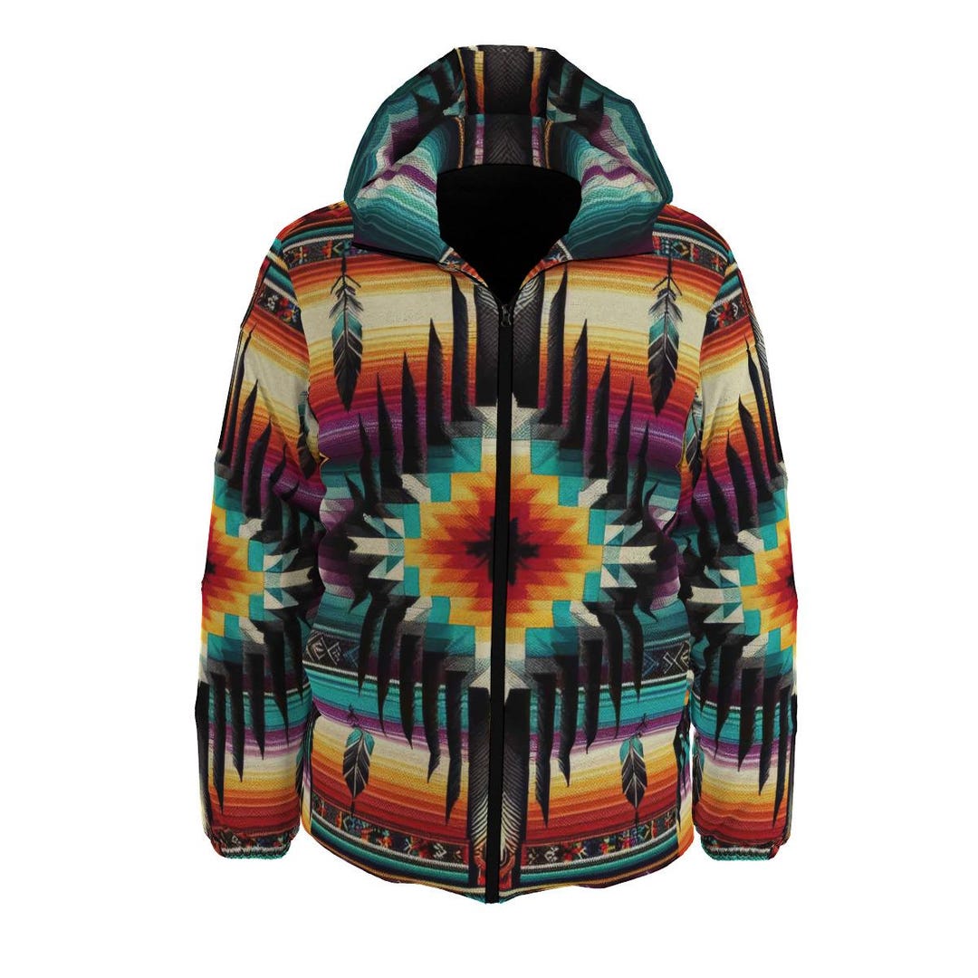 Southwestern Puffer Coat, Aztec Western Puff, Genuine Duck Down Jacket ...