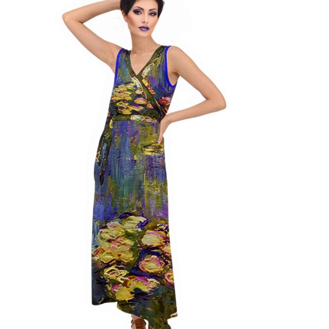Monet Chiffon Maxi Dress Sleeveless Cocktail Lightweight Waterlilies ...