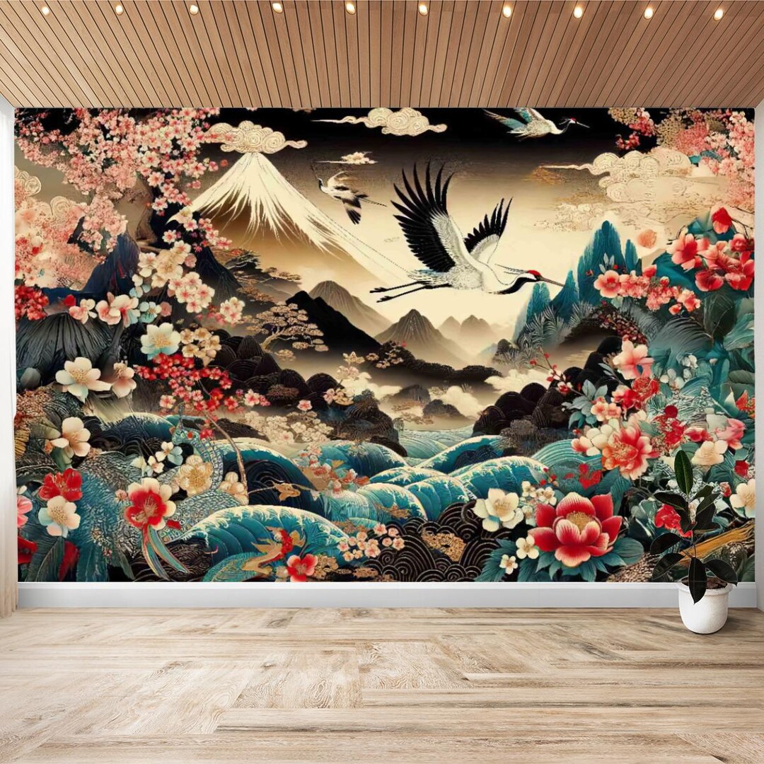Chinoise Crane Birds, Wallpaper Peel and Stick, Vinyl Wall Mural ...