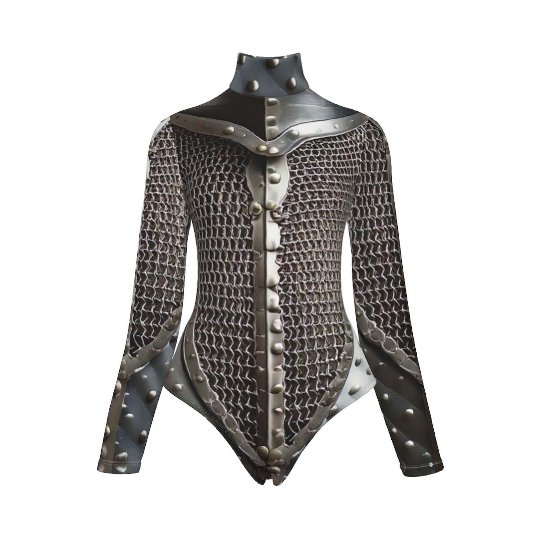 Silver Metal Knight in Shining Armor Bodysuit Gladiator One Piece Long ...