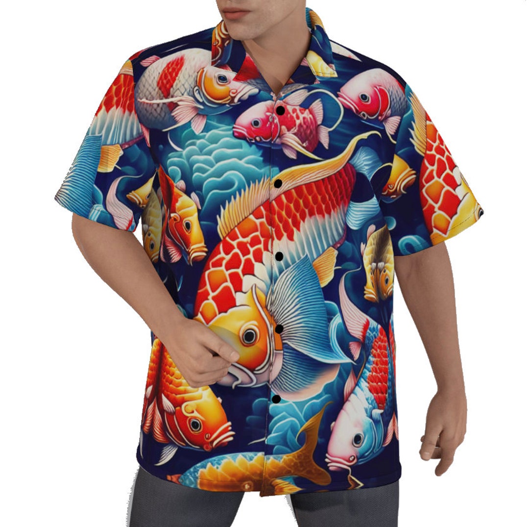 Koi Fish Hawaiian Shirt Cotton Aloha Shirt Rockabilly Bowling Retro Big ...
