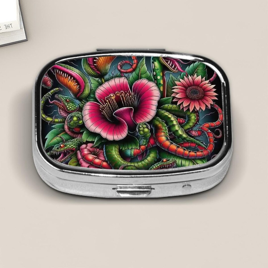 Venus Fly Trap Pill Box Square Metal Pocket Case for Small Pills Unique ...