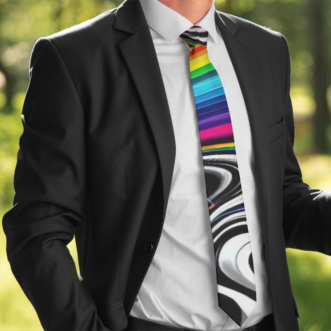 Mens Tie, Psychedelic Neckwear, Liquid Fractal Necktie, Rainbow Trippy ...