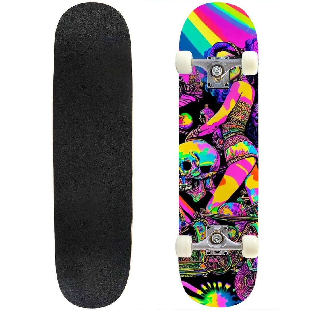Trippy Biker Girls Skateboard , Psychedelic Skate Board, 8 Maple Wood ...