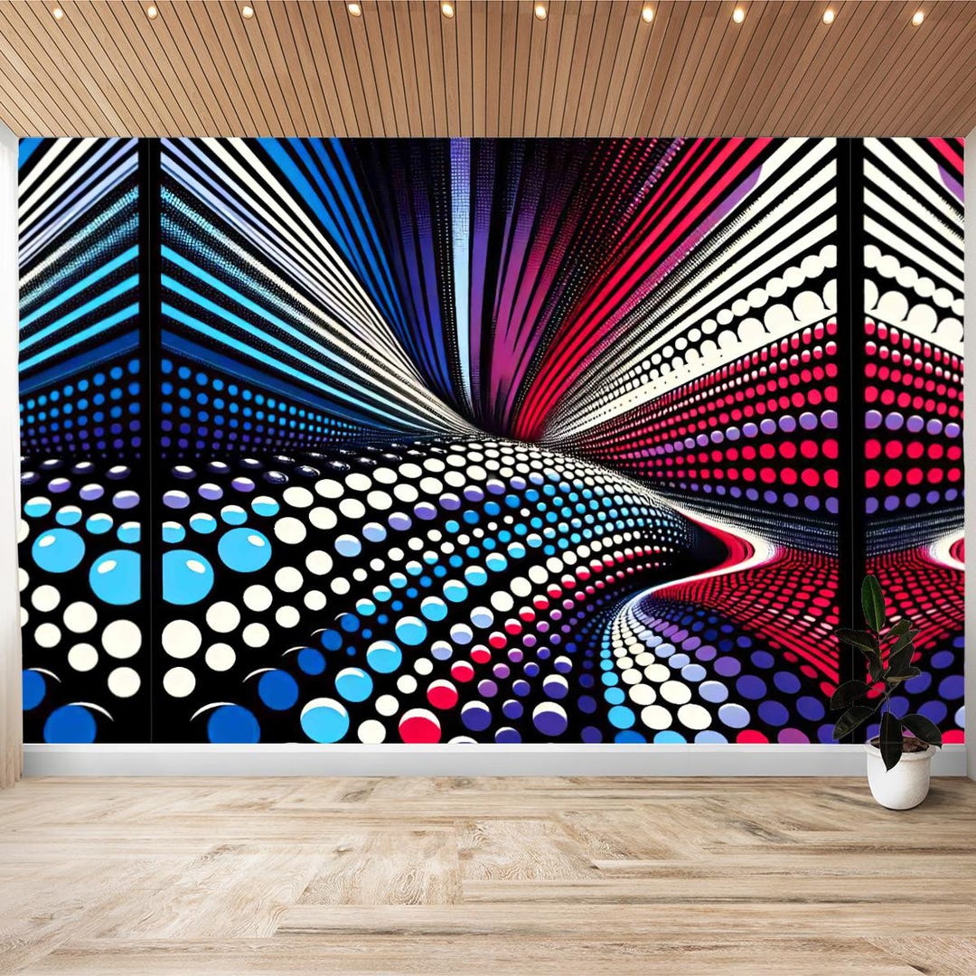 Psychedelic Wallpaper Peel and Stick, Vinyl Wall Mural, Red Dots DIY ...