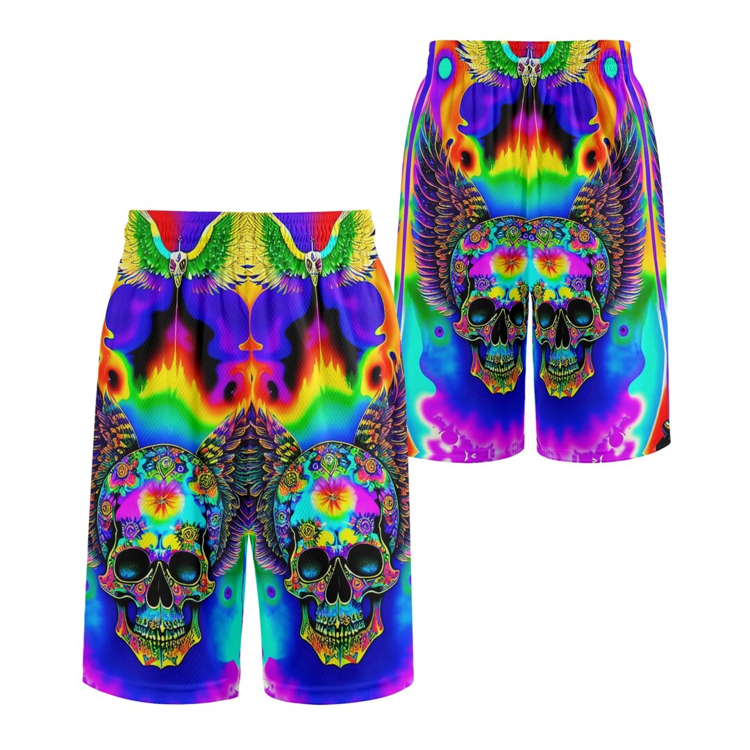 Psychedelic Skull Trippy Shorts Men's Basketball Shorts Running Short ...