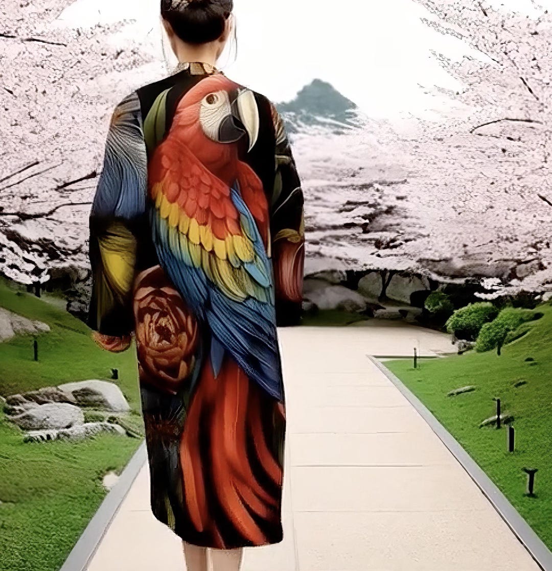 Scarlet Macaw Kimono Velvet Robe, Tropical Maxi Long ,velour Painting ...