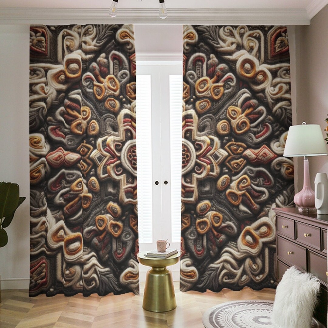 Medieval Nordic Blackout Curtains, Viking Celtic Opaque Drapes, Set of ...