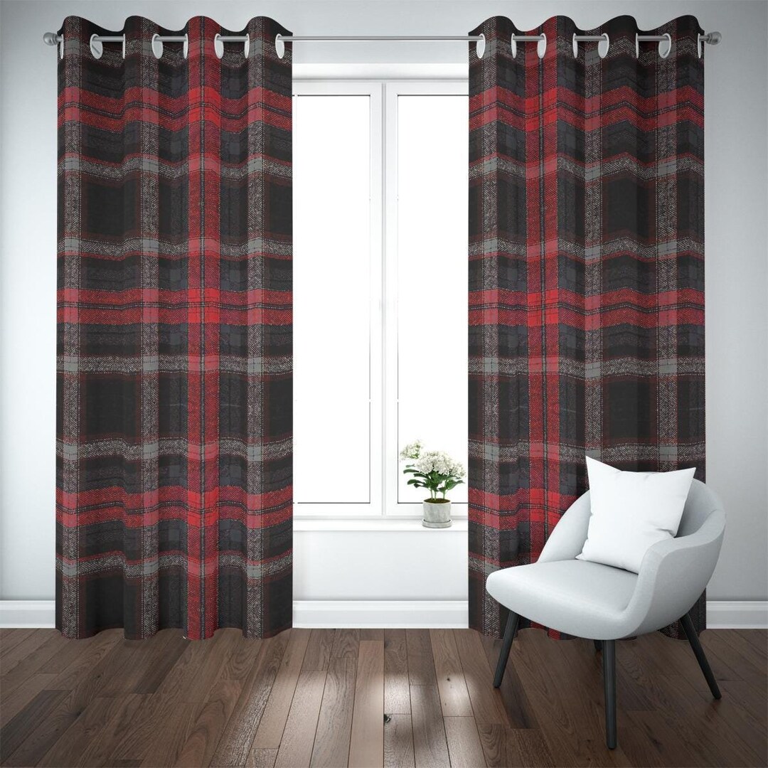 Red Black Tartan Plaid Grommet Blackout Curtains, Window Pane, Drapes ...