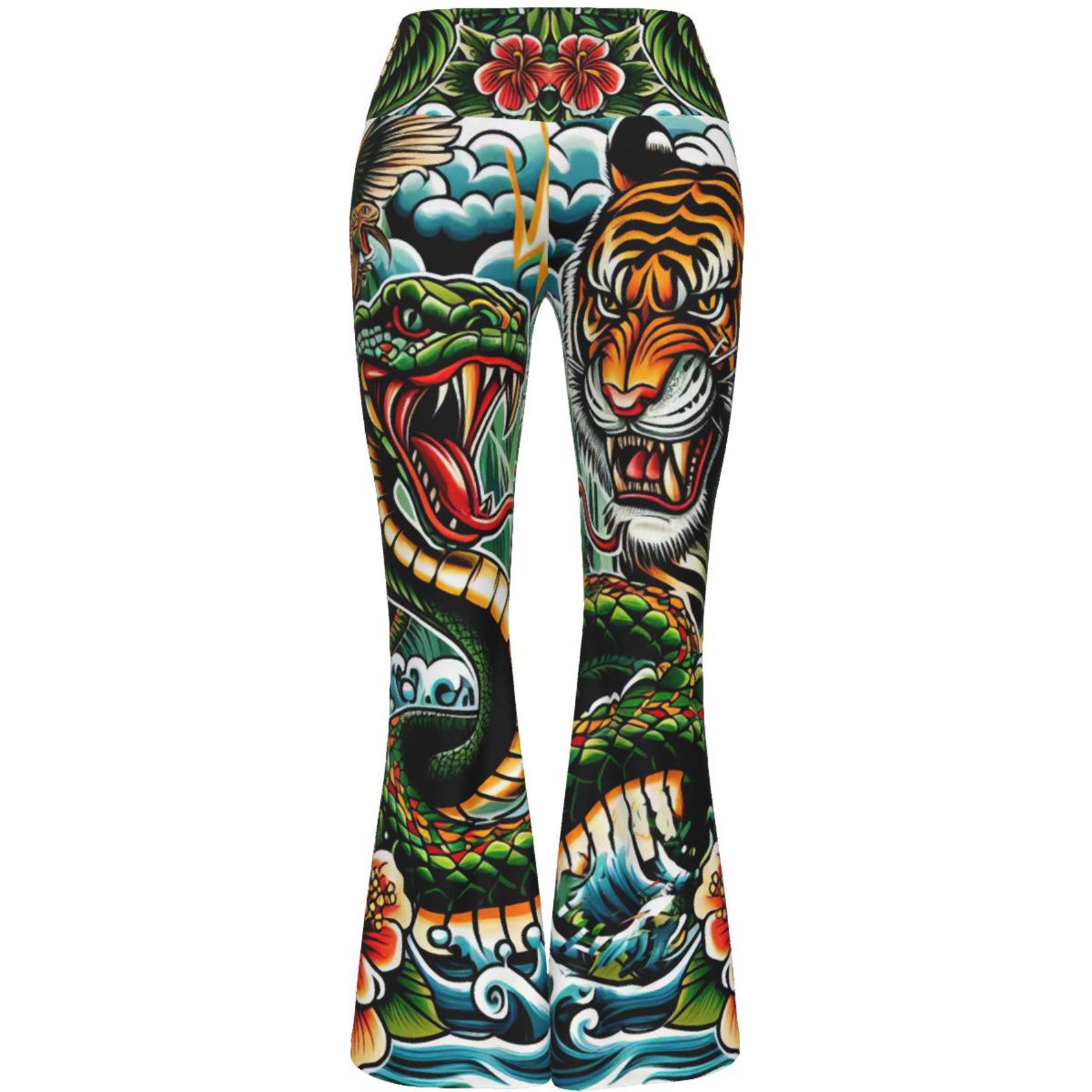 Tiger Cobra Yoga Pants, Flare Leggings, Tattoo Ink Athletic Pants ...
