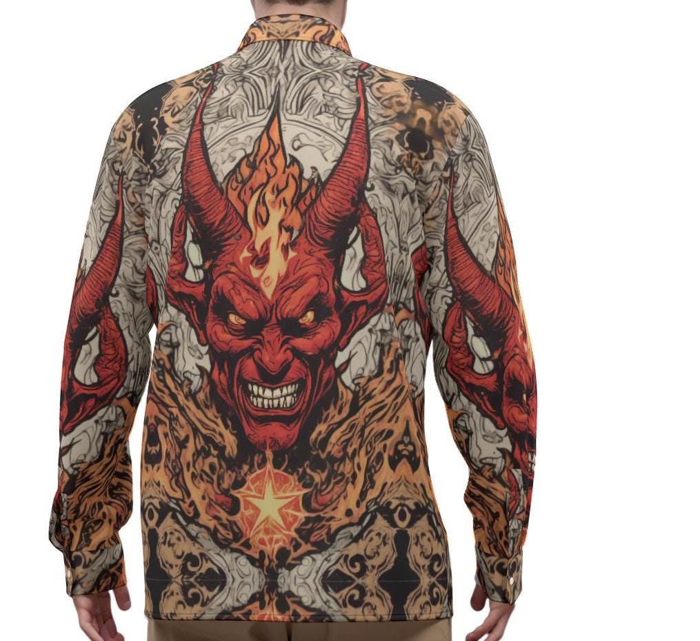 Devil Satin Shirt, Mans Gothic Dress Shirt, Evil Goth Button Down ...