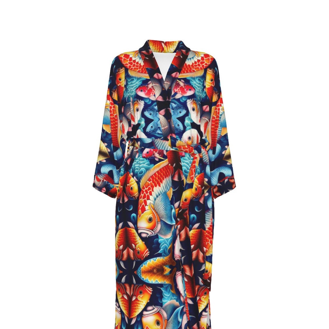 Koi Fish Kimono,g Koi Fish Robe, Bohemian Robe, Short Kimono, Boho ...