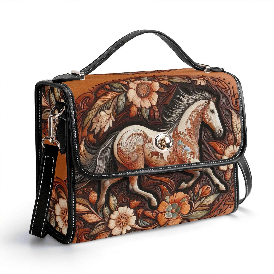 Western Horse Satchel Bag, Genuine Leather Top Grain Cowboy Handbag ...