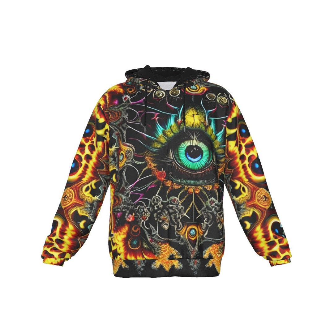 Psychedelic Eye Eyeball Zip up Hoodie Sweatshirt Festival Micro Fleece ...