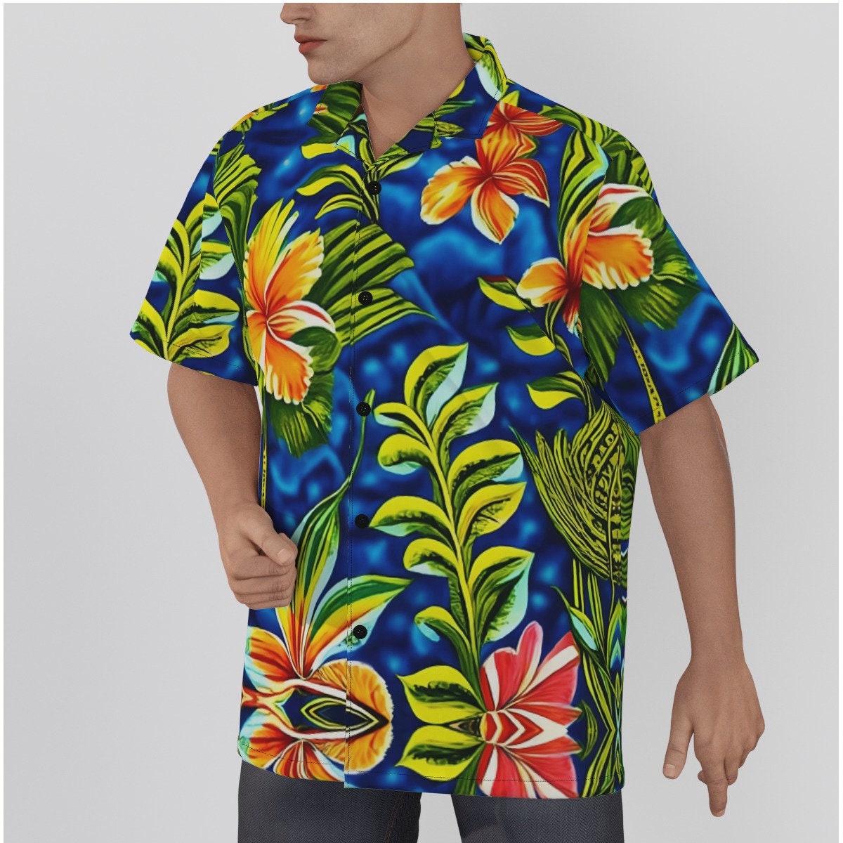 Aloha Hawaiian Shirt Blue Floral Vibrant Bold Tropical sold by Chris ...