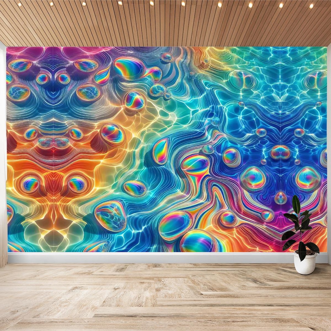 Psychedelic Wallpaper Peel and Stick, Vinyl Wall Mural, Ripples, DIY ...