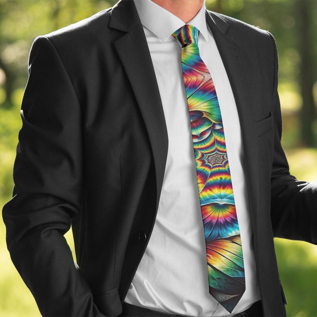 Mens Fractal Tie Dye Psychedelic Trippy Tie Rainbow Necktie,tied Dyed ...