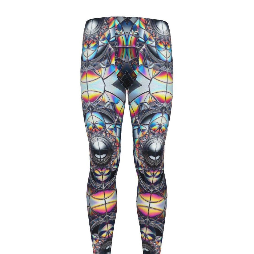 Robot Hologram Psychedelic Mens Leggings, 3D Trippy Rave Festival Pants ...