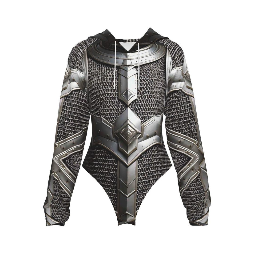Silver Warrior Armor Hooded Bodysuit Medieval Unitard Gladiator Leotard ...